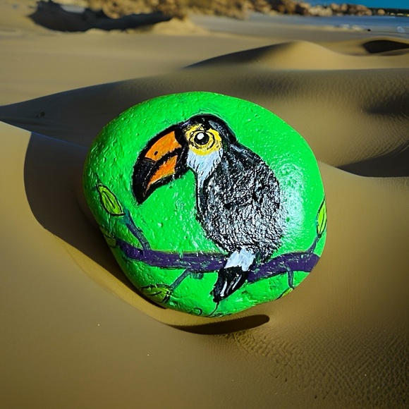 Hand Crafted | Accents | Hand Crafted Painted Toucan Rock Green ...